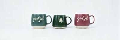 China 3 Pack Nordic God Jul Christmas Mugs, Scandinavian Merry Christmas Ceramic Coffee Cups, Forest Green & Burgundy Holiday Gift Set for sale