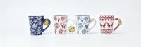 China 4 Pack Scandinavian Christmas Mugs, Snowflake Reindeer Forest Tree Ceramic Coffee Cups, Red & Navy Holiday Gift Set for sale