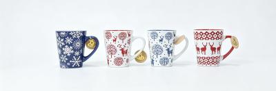 China 4 Pack Scandinavian Christmas Mugs, Snowflake Reindeer Forest Tree Ceramic Coffee Cups, Red & Navy Holiday Gift Set for sale