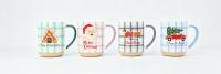 China 4 Pack Double-Sided Pastel Plaid Christmas Mugs, Gingerbread Santa Dachshund Red Truck Xmas Coffee Cups, Holiday Gift Set for sale