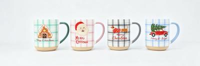 China 4 Pack Double-Sided Pastel Plaid Christmas Mugs, Gingerbread Santa Dachshund Red Truck Xmas Coffee Cups, Holiday Gift Set for sale