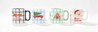 China 4 Pack Double-Sided Pastel Plaid Christmas Mugs, Gingerbread Santa Dachshund Red Truck Xmas Coffee Cups, Holiday Gift Set for sale