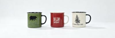 China Vintage Speckled Camping Christmas Mugs, Rustic Woodland Deer Bear Tree Snowflake Xmas Coffee Cups, Holiday Cabin Gift Mugs Set for sale