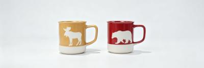 China Two-Tone Wildlife Silhouette Ceramic Camping Mugs, Moose & Bear Rustic Cabin Coffee Cups, Mountain Forest Outdoor Themed Drinkware Gift Set for sale