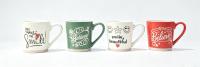 China 4 Pack Inspirational Positive Quote Ceramic Mugs with Heart Shaped Handles, Believe Christmas Snow Star Holiday Coffee Cups, Speckled Encouragement Gift Mugs Set for sale
