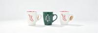 China 3 Pack Embossed Christmas Stocking Tree Ceramic Mugs, Red Rim Holiday Coffee Cups, Traditional Xmas Gift Mugs with Kraft Hang Tags for sale