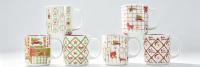 China 6 Pack Vintage Farmhouse Christmas Ceramic Mugs, Retro Santa Truck Dachshund Holiday Coffee Cups, Red Interior Xmas Drinkware Set for sale