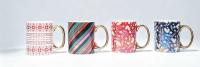 China 4 Pack Festive Christmas Ceramic Mugs with Gold Handles, Xmas Sweater Stripe Snowflake Star Winter Coffee Cup Gift Set for sale