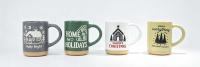 China 4 Pack Matte Christmas House Ceramic Mugs, Rustic Clay Bottom Winter Cabin Coffee Cups, Farmhouse Holiday Home Themed Drinkware Gift Set for sale