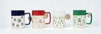 China 4 Pack Matte Christmas House Ceramic Mugs, Rustic Clay Bottom Winter Cabin Coffee Cups, Farmhouse Holiday Home Themed Drinkware Gift Set for sale