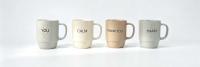China 4 Pack Matte Neutral Inspirational Word Ceramic Mugs, Stackable Positive Quote Coffee Cups, Minimalist Aesthetic Thank You Calm Happy You Drinkware Gift Set for sale