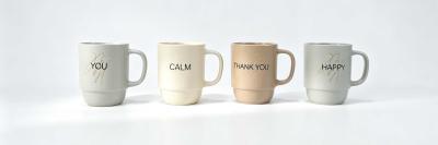 China 4 Pack Matte Neutral Inspirational Word Ceramic Mugs, Stackable Positive Quote Coffee Cups, Minimalist Aesthetic Thank You Calm Happy You Drinkware Gift Set for sale