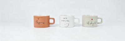 China 3 Pack Short Wide Glossy Coffee Mugs, Cute Positive Slogan Red Heart Smiley Face Ceramic Cups, Cute Square Handle Aesthetic Gift Mugs for Coffee Tea for sale