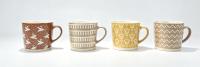 China 4 Pack Neutral Boho Tribal Print Ceramic Coffee Mugs, Earth Tone White Floral Geometric Pattern Tea Cups, Farmhouse Bohemian Decor Mugs for Daily Use & Gifts for sale