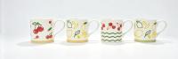 China 4 Pack Hand Drawn Cherry Lemon Fruit Ceramic Coffee Mugs, Cream White Summer Fruit Pattern Tea Cups, Cute Pastel Base Drinkware for Kitchen Decor & Gifts for sale