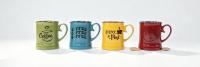China 4 Pack Bright Solid Color Coffee Theme Ceramic Mugs, Retro Dark Rim Coffee Cup with Unique Heart Handle, Cute Coffee Quote Tea Mugs for Coffee Lovers Gift for sale