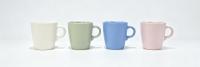 China 3 Pack Pastel Two-Tone Square Handle Tall Coffee Mugs, Vertical Fluted Base Stackable Ceramic Tea Cups, Cute Macaron Color Drinkware for Home Office Holiday Gift for sale
