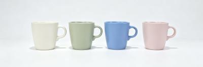 China 3 Pack Pastel Two-Tone Square Handle Tall Coffee Mugs, Vertical Fluted Base Stackable Ceramic Tea Cups, Cute Macaron Color Drinkware for Home Office Holiday Gift for sale