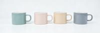 China 4 Pack Short Wide Body Pastel Ceramic Coffee Mugs, Gloss Solid Color Tea Cups with White Interior, Simple Round Handle Drinkware for Home Desk Gift for sale