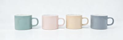 China 4 Pack Short Wide Body Pastel Ceramic Coffee Mugs, Gloss Solid Color Tea Cups with White Interior, Simple Round Handle Drinkware for Home Desk Gift for sale