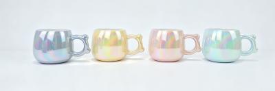 China 4 Pack Holographic Rainbow Ceramic Coffee Mugs, Cute Bear Shaped Handle Bubble Cups, Shiny Iridescent Glaze Tea Cups for Home Decor & Holiday Gift for sale