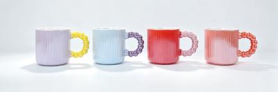 China 4 Pack Vertical Ribbed Ceramic Coffee Mugs, Cute Bubble Bead Ring Handle Tea Cups, Gradient Solid Color Drink Cups for Desk Decor & Holiday Gift for sale