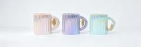 China 3 Pack Pearlescent Rainbow Fluted Ceramic Coffee Mugs, Gradient Iridescent Vertical Striped Tea Cups with Round Handle, Aesthetic Decor Drinkware for Home Desk & Gift for sale