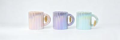 China 3 Pack Pearlescent Rainbow Fluted Ceramic Coffee Mugs, Gradient Iridescent Vertical Striped Tea Cups with Round Handle, Aesthetic Decor Drinkware for Home Desk & Gift for sale