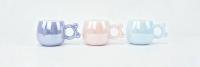 China 3 Pack Pastel Pearlescent Bear Ear Handle Ceramic Mugs, Glossy Round Belly Coffee Tea Cups, Kawaii Aesthetic Drinkware for Office Desk & Gift for sale