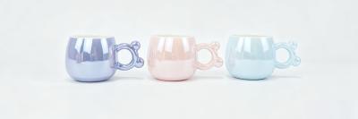 China 3 Pack Pastel Pearlescent Bear Ear Handle Ceramic Mugs, Glossy Round Belly Coffee Tea Cups, Kawaii Aesthetic Drinkware for Office Desk & Gift for sale