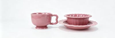 China 3 Colors Vintage Ruffled Ceramic Tea Cup Set, Wavy Edge Coffee Mug + Fluted Dessert Bowl with Matching Saucer, Elegant Afternoon Tea Tableware Gift Set for sale