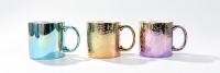 China Holographic Iridescent Mirror Ceramic Mugs with White Etched Pattern, Electroplated Rainbow Pastel Coffee Cups, Floral Sunburst Decorative Tea Mugs, Luxury Aesthetic Gift Mugs for Women for sale