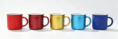 China Matte Metallic Electroplated Camping Mugs, Retro Enamel Look Metal Coffee Mugs with Black Rim, Multi-Color Blank Sublimation Tea Cups, Customizable Blank Mugs for DIY Printing for sale