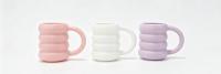 China Cute 4-Ribbed Bubble Wave Ceramic Mugs, Matte Pastel Aesthetic Coffee Cups, Large Round Handle Cloud Textured Tea Mugs, Kawaii Decorative Drinkware Gift for Girls for sale