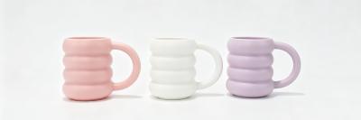 China Cute 4-Ribbed Bubble Wave Ceramic Mugs, Matte Pastel Aesthetic Coffee Cups, Large Round Handle Cloud Textured Tea Mugs, Kawaii Decorative Drinkware Gift for Girls for sale