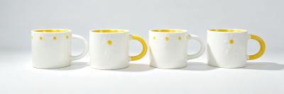 China White & Yellow Two-Tone Embossed Daisy Coffee Mugs, Matte Relief Floral Tea Cups, Bright Yellow Interior & Handle Cute Daisy Mugs, Spring Floral Drinkware Gift Set for Home Kitchen for sale