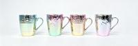 China Iridescent Metallic Electroplated Ceramic Coffee Mugs, Vintage Embossed Floral Pattern Shiny Rainbow Gradient Tea Cups, Decorative Porcelain Drinking Mugs for Home Tabletop & Gift Giving for sale