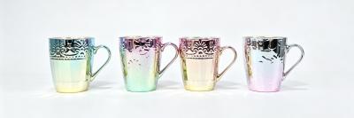 China Iridescent Metallic Electroplated Ceramic Coffee Mugs, Vintage Embossed Floral Pattern Shiny Rainbow Gradient Tea Cups, Decorative Porcelain Drinking Mugs for Home Tabletop & Gift Giving for sale