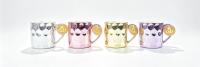 China Metallic Electroplated Heart Embossed Ceramic Coffee Mugs, Mirror Shiny Hammered Textured Tea Cups with Crown Logo Hang Tag, Cute Love Pattern Porcelain Mugs for Gift & Home Decor for sale