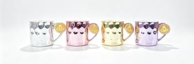 China Metallic Electroplated Heart Embossed Ceramic Coffee Mugs, Mirror Shiny Hammered Textured Tea Cups with Crown Logo Hang Tag, Cute Love Pattern Porcelain Mugs for Gift & Home Decor for sale