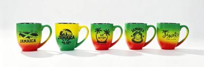 China amaica Rasta Gradient Ceramic Coffee Mugs, Green Yellow Red Reggae Themed Souvenir Tea Cups with Palm Tree One Love Graphic, Caribbean Travel Gift Porcelain Mugs for sale