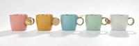 China Hammered Textured Ceramic Coffee Mugs with Gold Rim & Gold Handle, Pastel Color Block Tea Cups Set, Minimalist Glossy Porcelain Mugs for Home Decor & Gift for sale