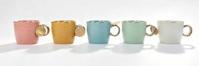 China Hammered Textured Ceramic Coffee Mugs with Gold Rim & Gold Handle, Pastel Color Block Tea Cups Set, Minimalist Glossy Porcelain Mugs for Home Decor & Gift for sale