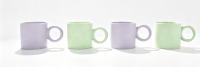 China Speckled Ceramic Mugs with Large Circle Loop Handle, Pastel Short Wide Coffee Cups, Matte Speck Porcelain Tea Mug Set for Kitchen Decor & Gift for sale