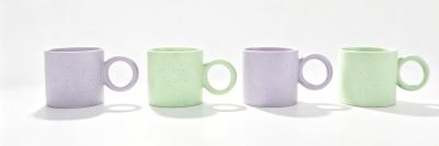 China Speckled Ceramic Mugs with Large Circle Loop Handle, Pastel Short Wide Coffee Cups, Matte Speck Porcelain Tea Mug Set for Kitchen Decor & Gift for sale
