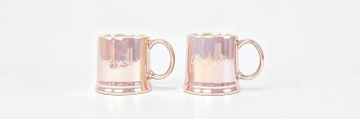 China Metallic Rose Gold Ceramic Mugs Set of 2, Cursive 