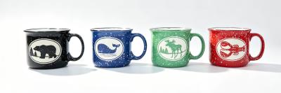 China 4 Pack Speckled Camping Mugs, Rustic Wildlife Animal Ceramic Camp Cups with Bear, Whale, Moose, Lobster Print, Outdoor Adventure Cabin Coffee Mugs Set for sale