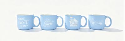 China Set of 4 Light Blue Home Sweet Home Ceramic Mugs, Four Unique White Script Heart & House Letter Print Coffee Cups, Farmhouse Cozy Home Decor Tea Mugs for Housewarming Gift for sale