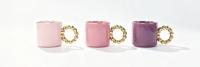 China Luxury Beaded Gold Handle Ceramic Mugs Set of 3, Gloss Blush Dusty Lavender Purple Coffee Cups with Thin Golden Rim, Elegant Aesthetic Decor Tea Mugs for Women Gift & Home Table Styling for sale