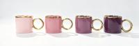 China 4 Pack Gloss Pastel Ceramic Mugs with Large Round Gold Ring Handle & Gold Rim, Blush Pink Dusty Pink Lavender Purple Luxury Coffee Tea Cups, Aesthetic Decor Drinkware Gift for Women for sale